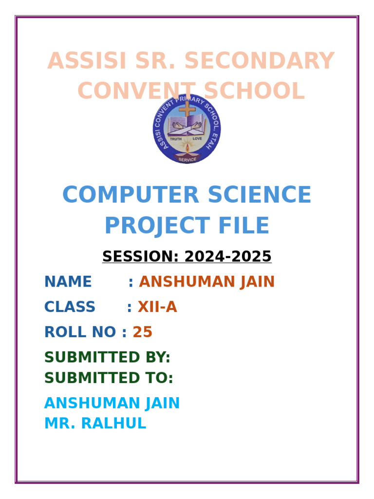 Computer Science Project File | PDF