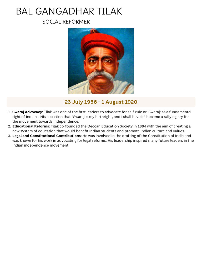 Bal Gangadhar Tilak, Often Hailed As The Father of Indian Unrest, Was A Pro - 20241009 - 132105 ...