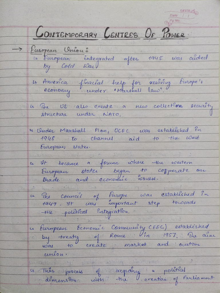 Handwritten Notes of Contemporary Center of Power Class 12 | PDF