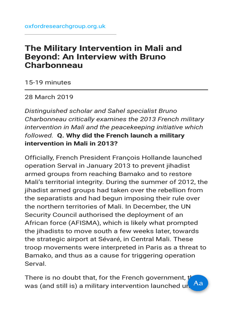 The Military Intervention in Mali and Beyond An Interview With Bruno ...