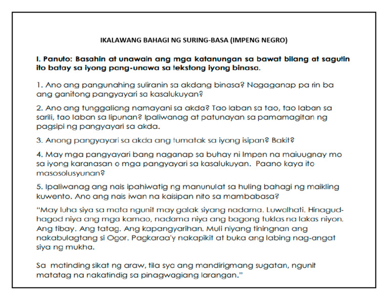 IKALAWANG BAHAGI NG SURING BASA (Pagsagot Sa Mahahalagang Tanong) | PDF