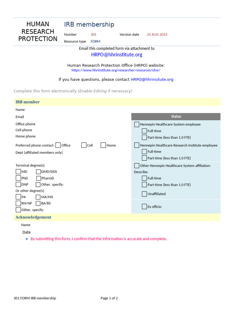 301 FORM IRB Membership | PDF