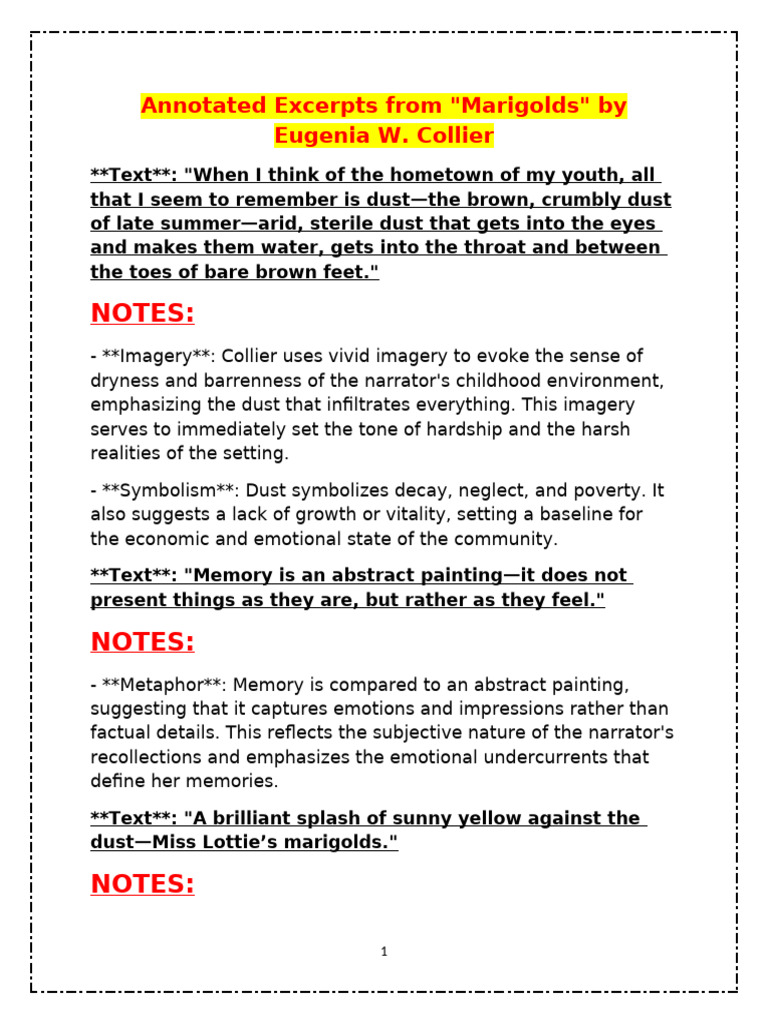 Marigolds Annotated | PDF