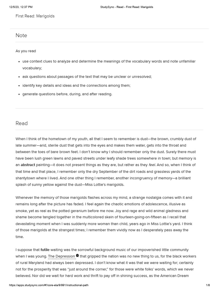 Marigolds Text Studysync | PDF