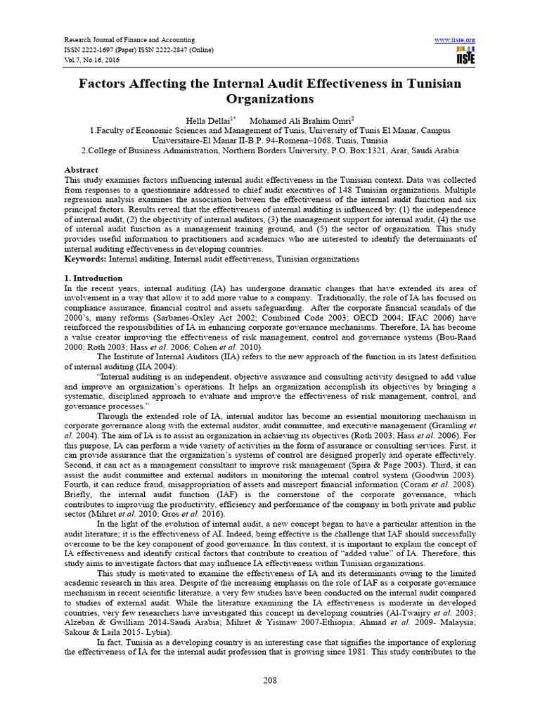 Factors Affecting The Internal Audit Effectiveness in Tunisian ...