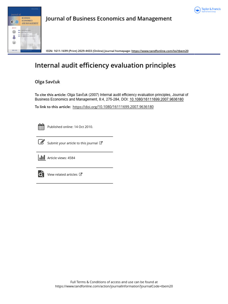Internal Audit Efficiency Evaluation Principles | PDF