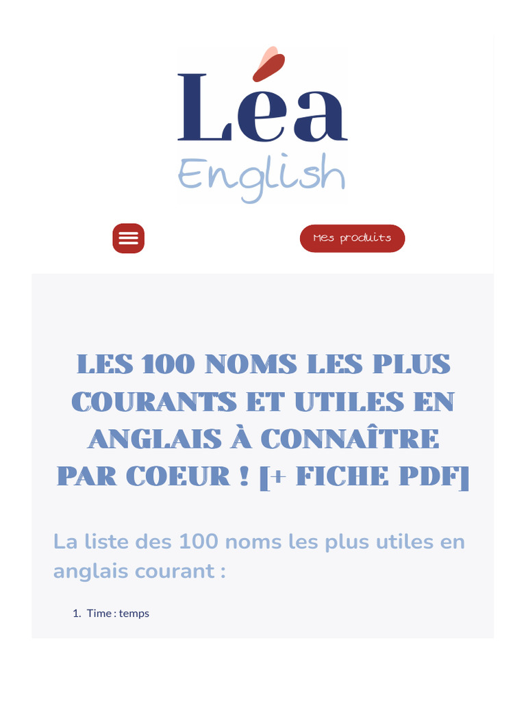 100 Noms Utiles en Anglais à Connaître | PDF | Linguistique