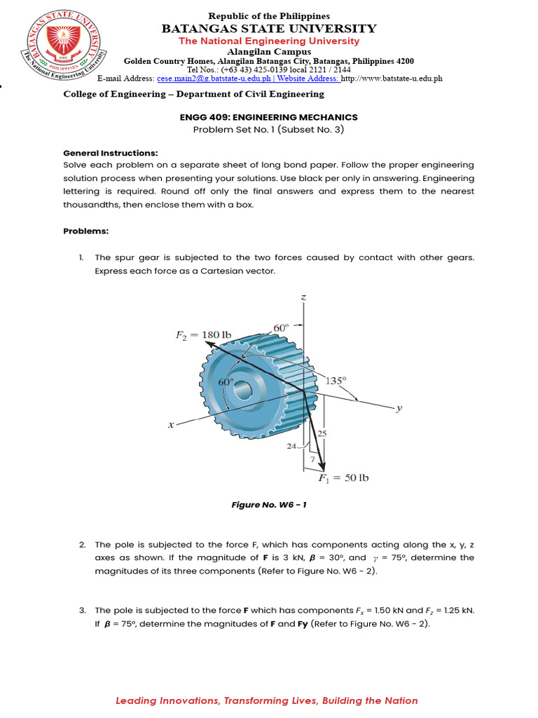 Engineering Mechanics Problem Set 1 | PDF