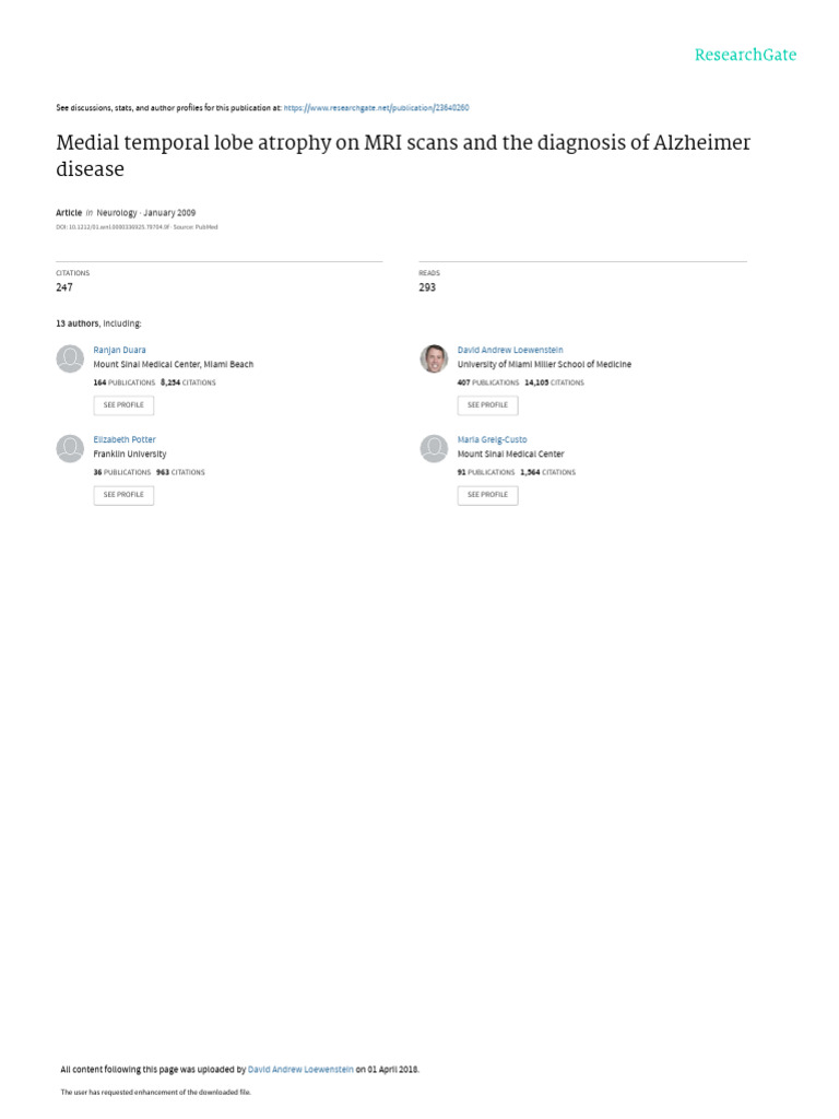 Medial Temporal Lobe Atrophy On MRI Scans and The | PDF