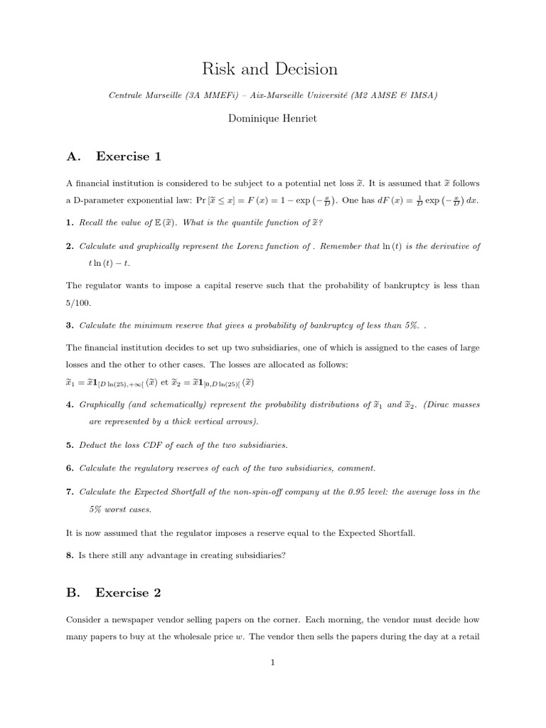 Risk 2020 Exercices | PDF