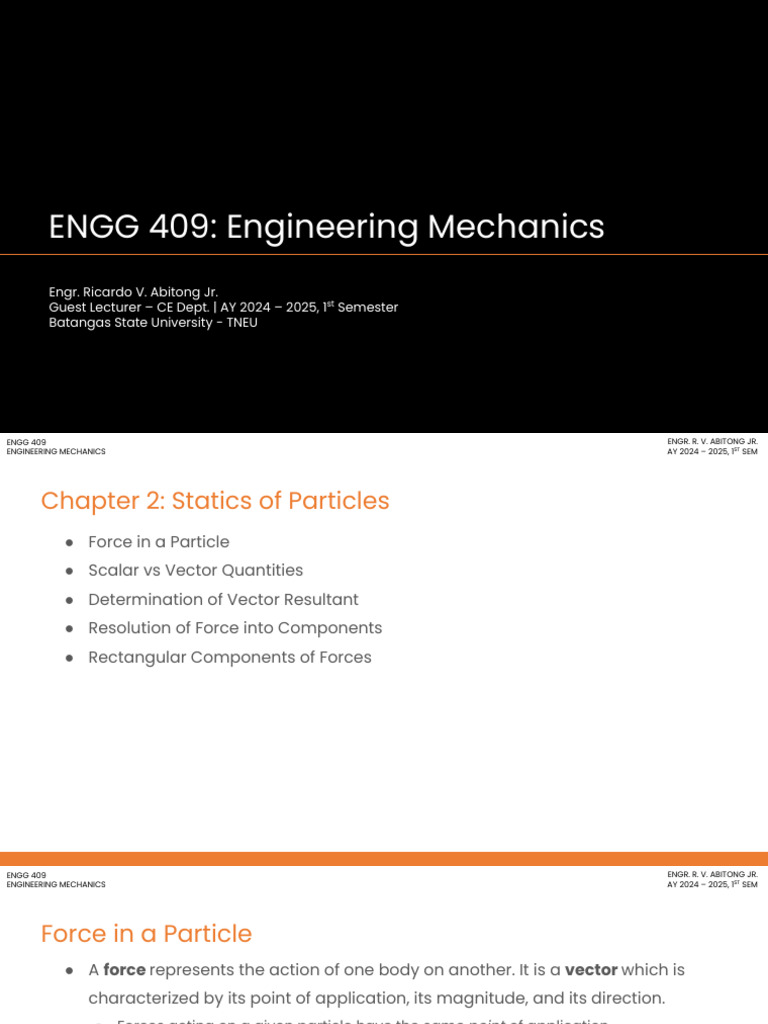 ENGG 409 - Chapter 2 - Statics of Particles (With Annotations) | PDF | Euclidean Vector | Force