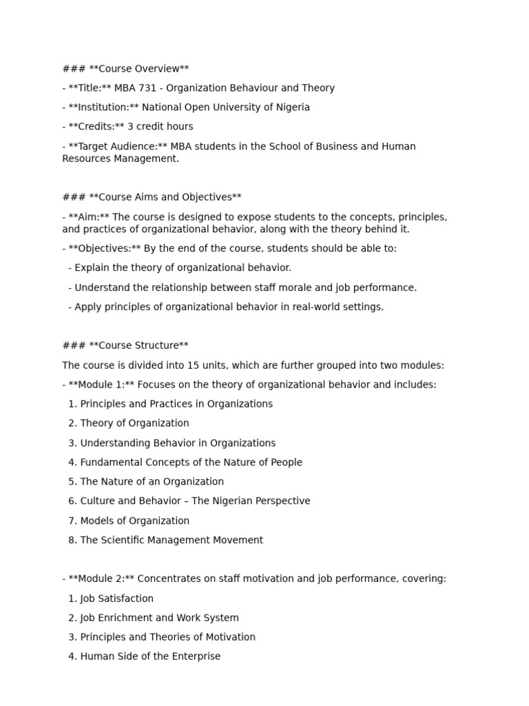 MBA 731 - Organization Behaviour and Theory | PDF