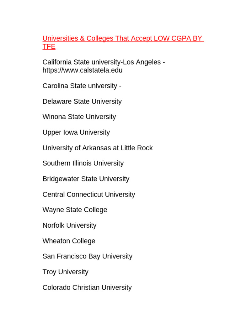 Universities & Colleges That Accept LOW CGPA | PDF
