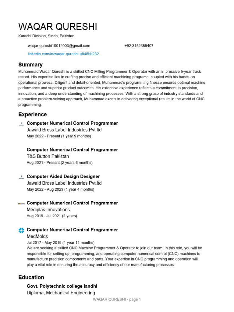 Resume WAQAR QURESHI 2 | PDF