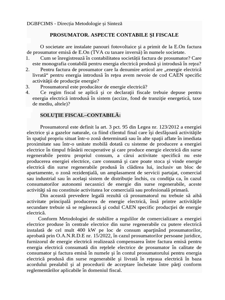 02 Prosumator - Aspecte Contabile Si Fiscale | PDF