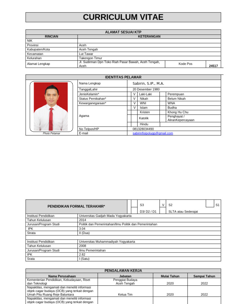 Biodata Untuk Tacb | PDF