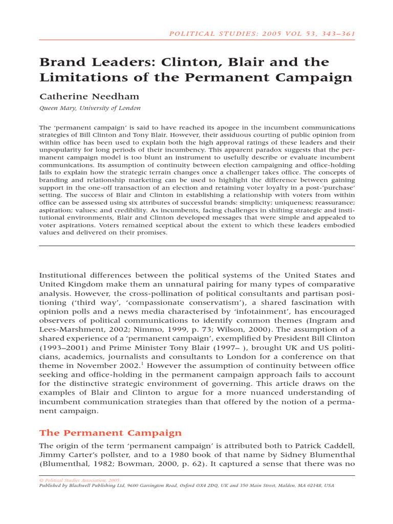 Catherine Needham "Brand Leaders. Clinton, Blair and The Limitations of ...