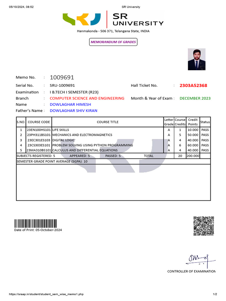 1st Sem result | PDF