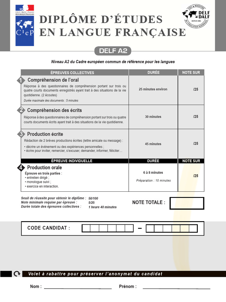 Exemple 4 Sujet Delf A2 TP Document Candidat Production Orale | PDF