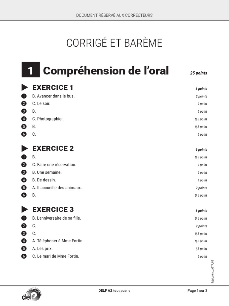 Exemple 5 Sujet Delf A2 TP Document Correcteur Corrige | PDF