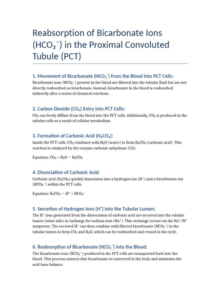 Reabsorption of Bicarbonate Ions in PCT | PDF