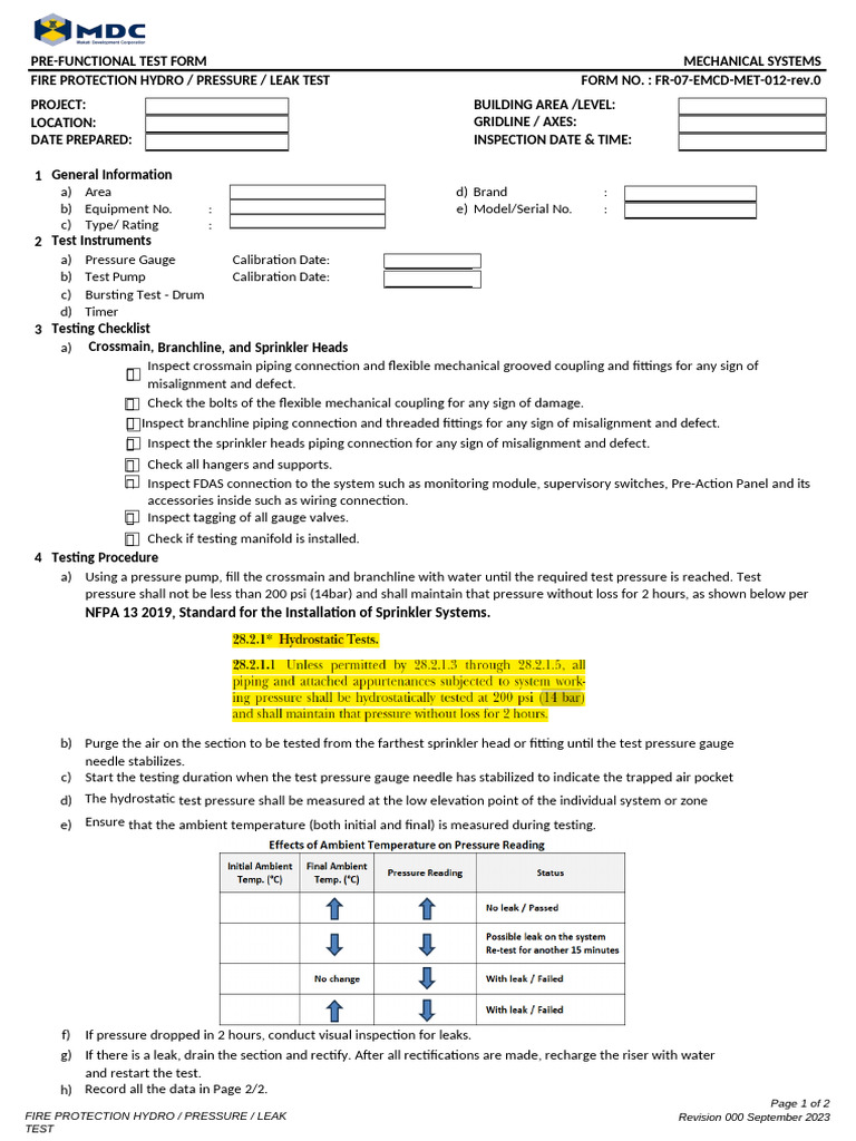 MDC - Fire Protection Hydro - Pressure - Leak Test FR-07-EMCD-MET-012 ...