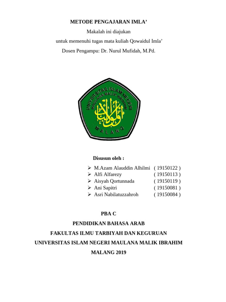 Makalah Qowaidul Imla' Metode Imla | PDF