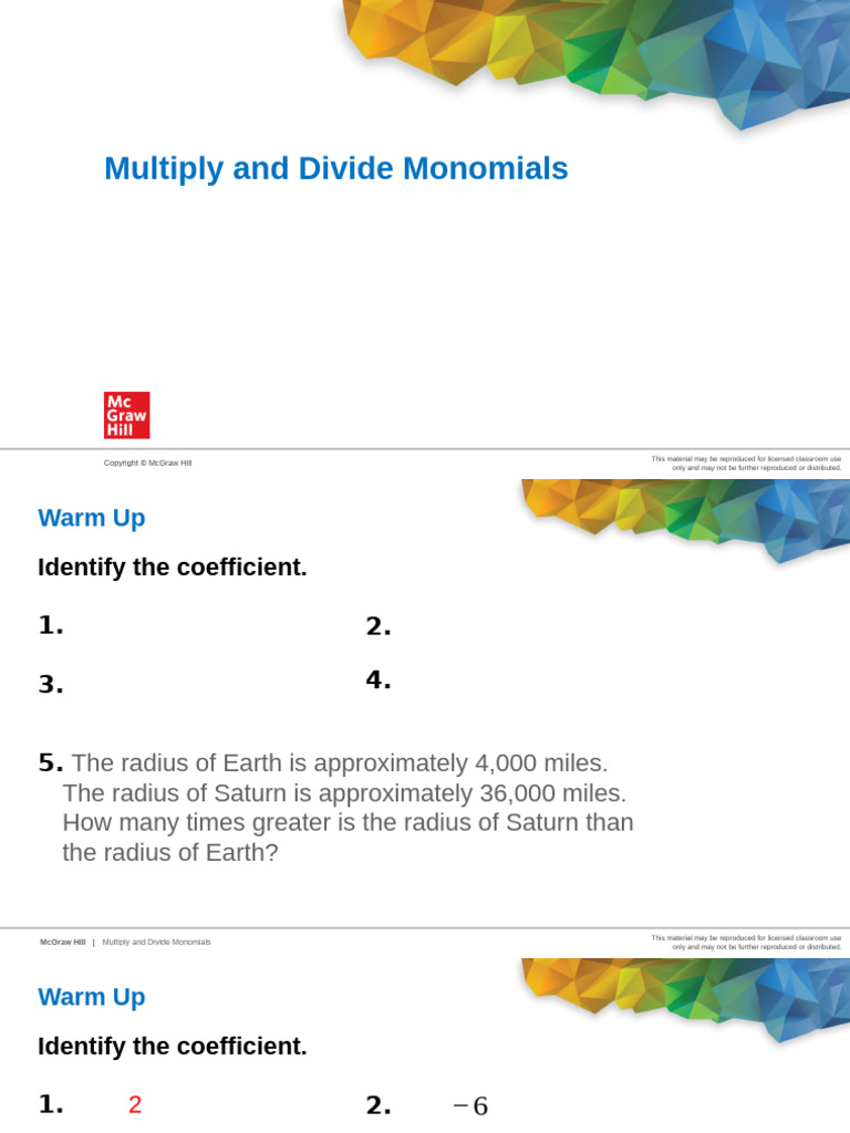 Multiplyand Divide Monomials | PDF | Multiplication | Computers