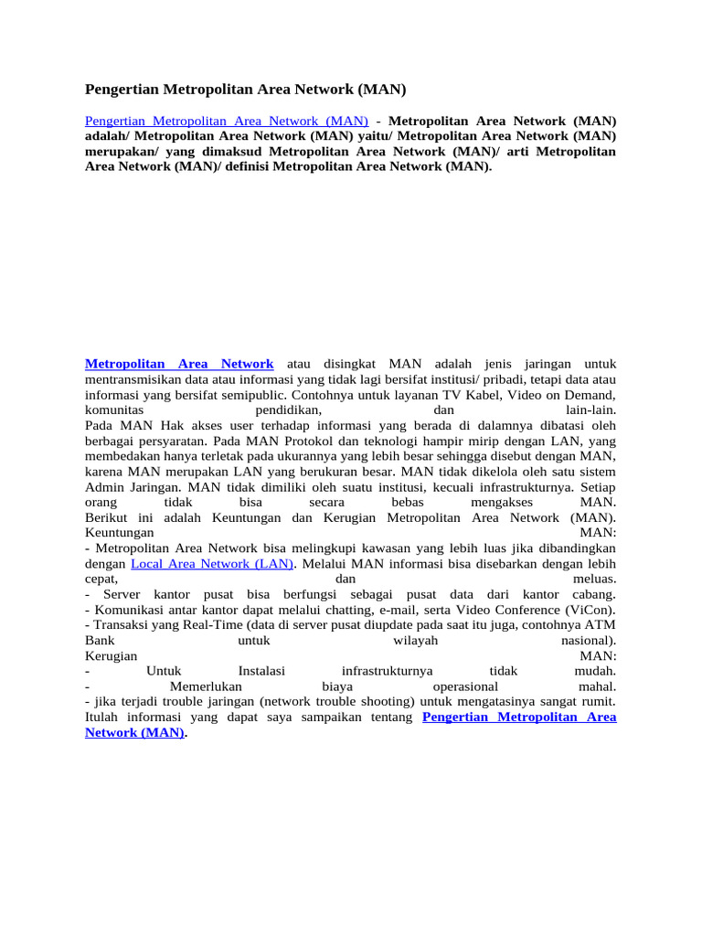 Pengertian Metropolitan Area Network (MAN) | PDF