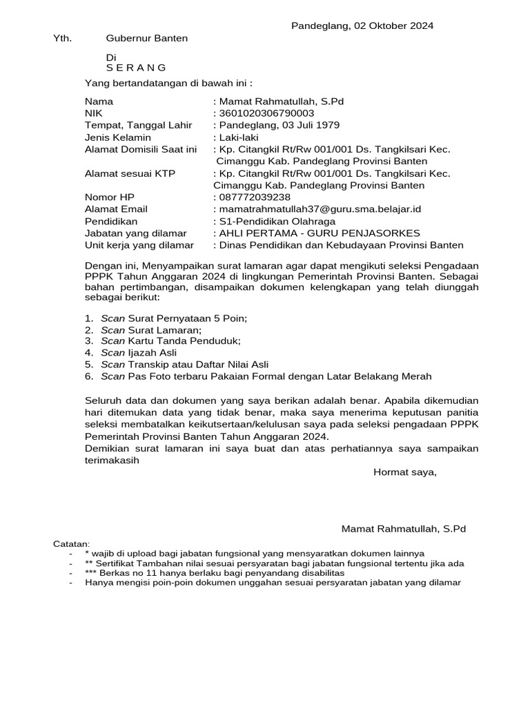 Format-Surat-Lamaran-Pppk-2024 | PDF