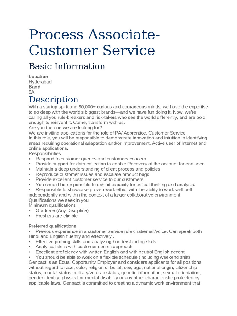 JD-Customer Support Role-Genpact | PDF