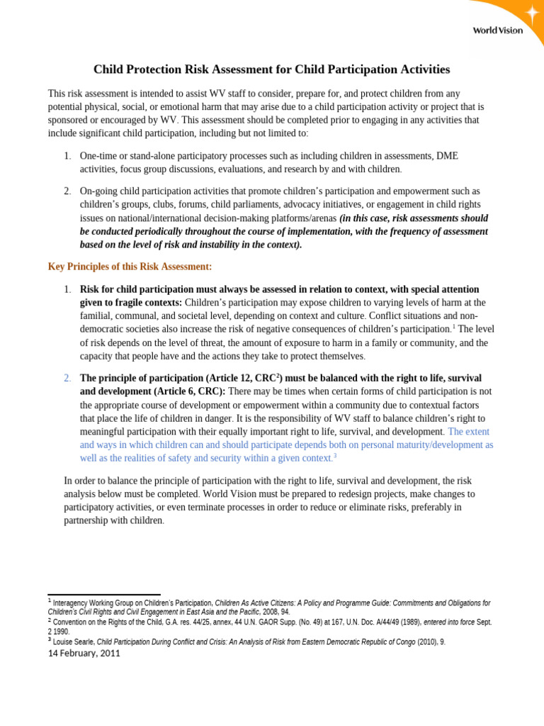 Child Protection Risk Assessment Tool | PDF