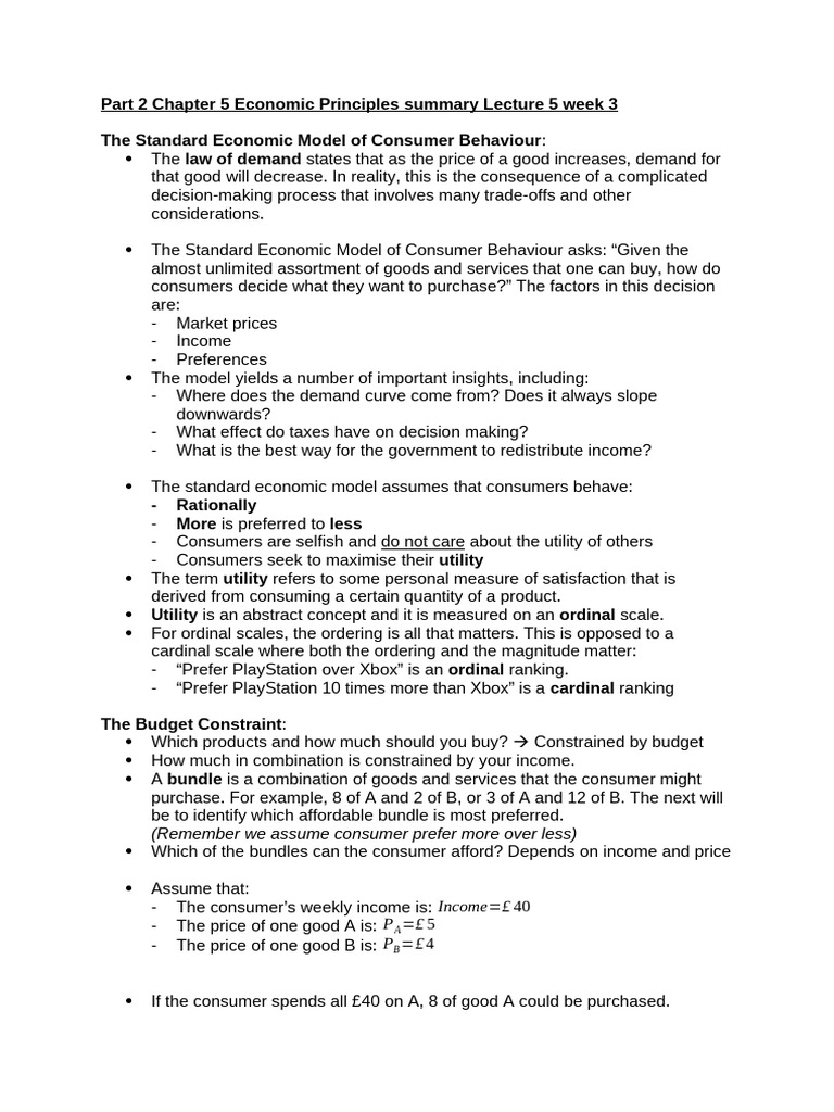 Part 2 Chapter 4 Economic Principles Summary Lecture 5 Week 3 | PDF ...