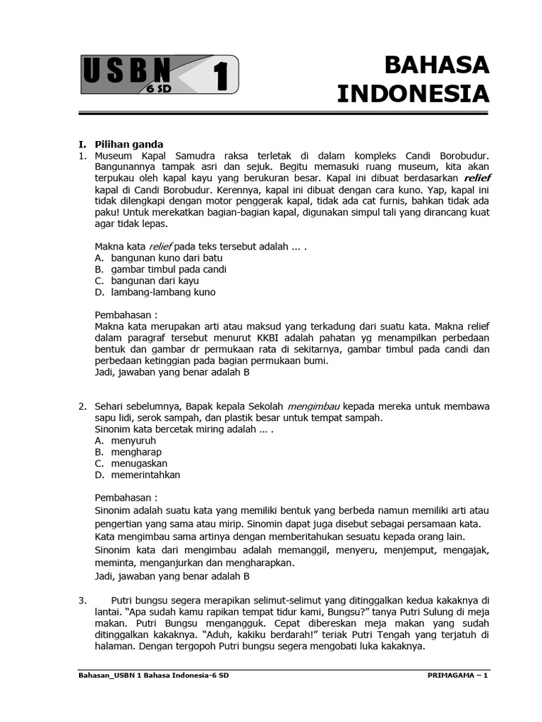 Pembahasan Simulasi USBN 1 | PDF