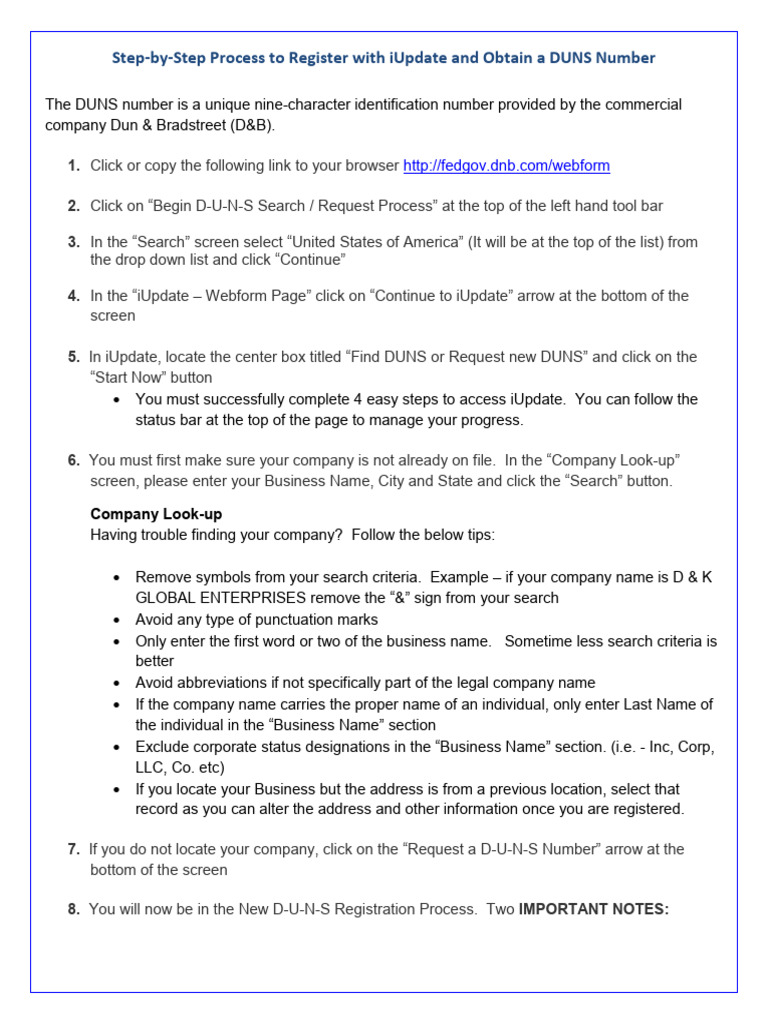 DUNS Request Step-by-Step Instructions | PDF | Computing