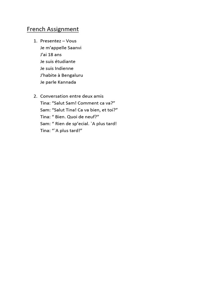 French Assignment | PDF