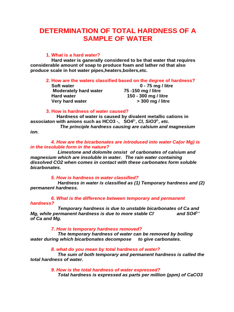 Determination of Total Hardness of A Sample of Water | PDF
