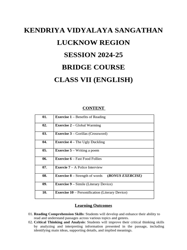 Class 7 English Bridge Course Overview | PDF | Climate Change ...
