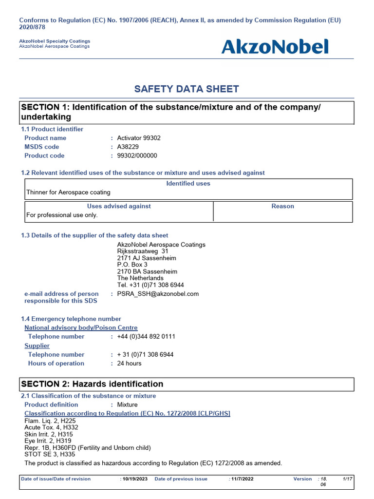 MSDS Activator 99302 | PDF