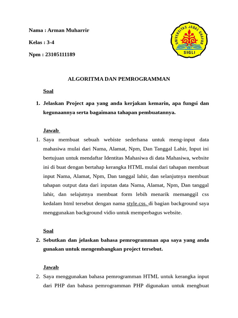 Program Sederhana (Arman Muharrir) | PDF