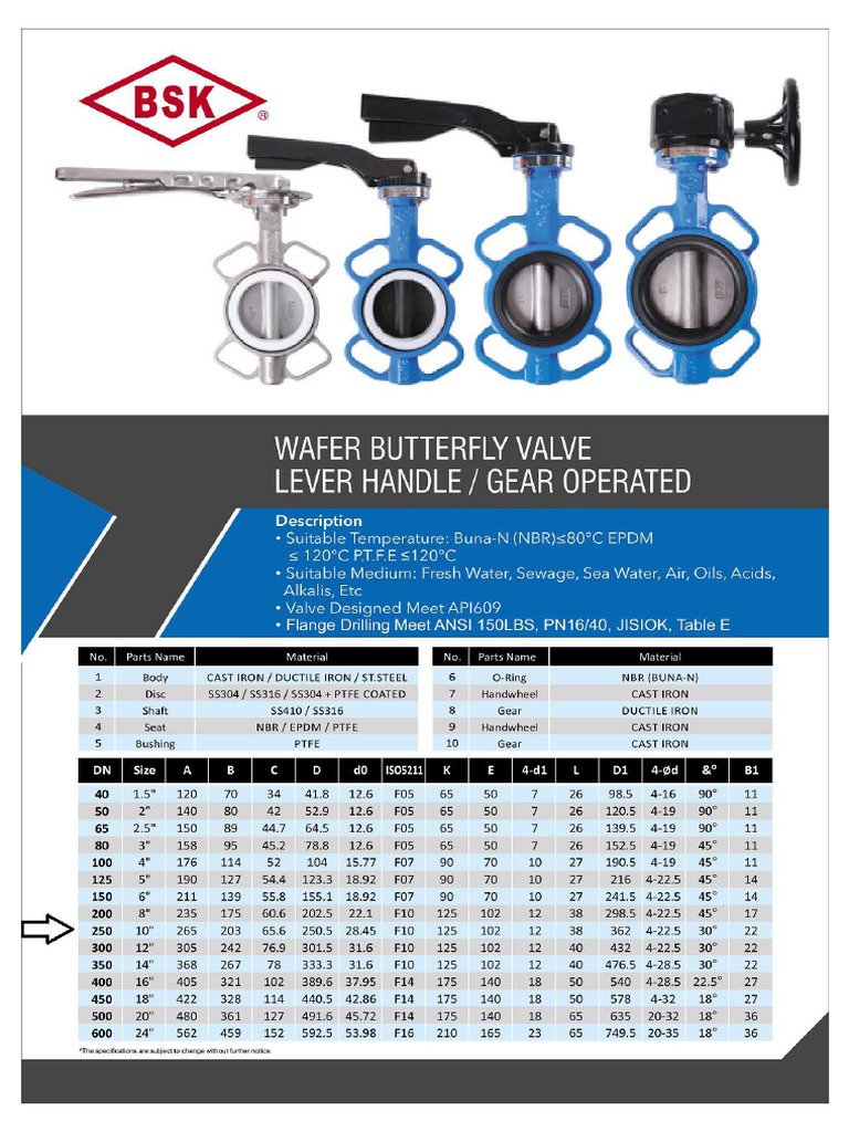BSK Wafer Butterfly Valve Specs | PDF