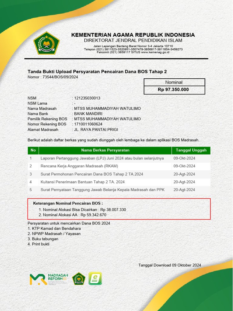 BUKTI BOS 2024 TAHAP 2 | PDF