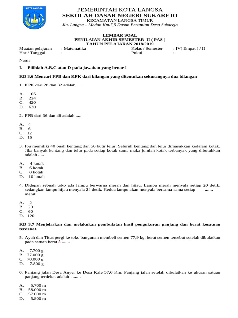 Matematika KLS 4 | PDF