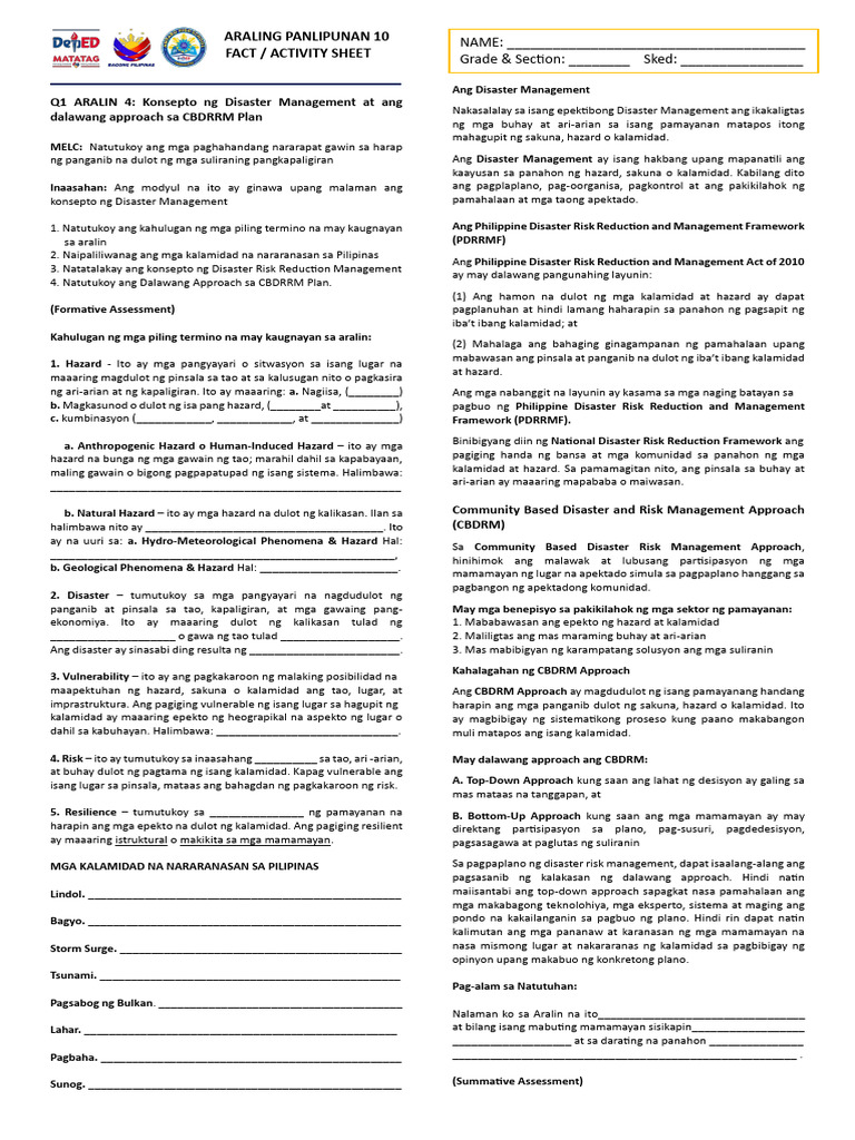 AP 10 Fact Activity Sheet Q1 Aralin 4 | PDF | Safety | Social Science