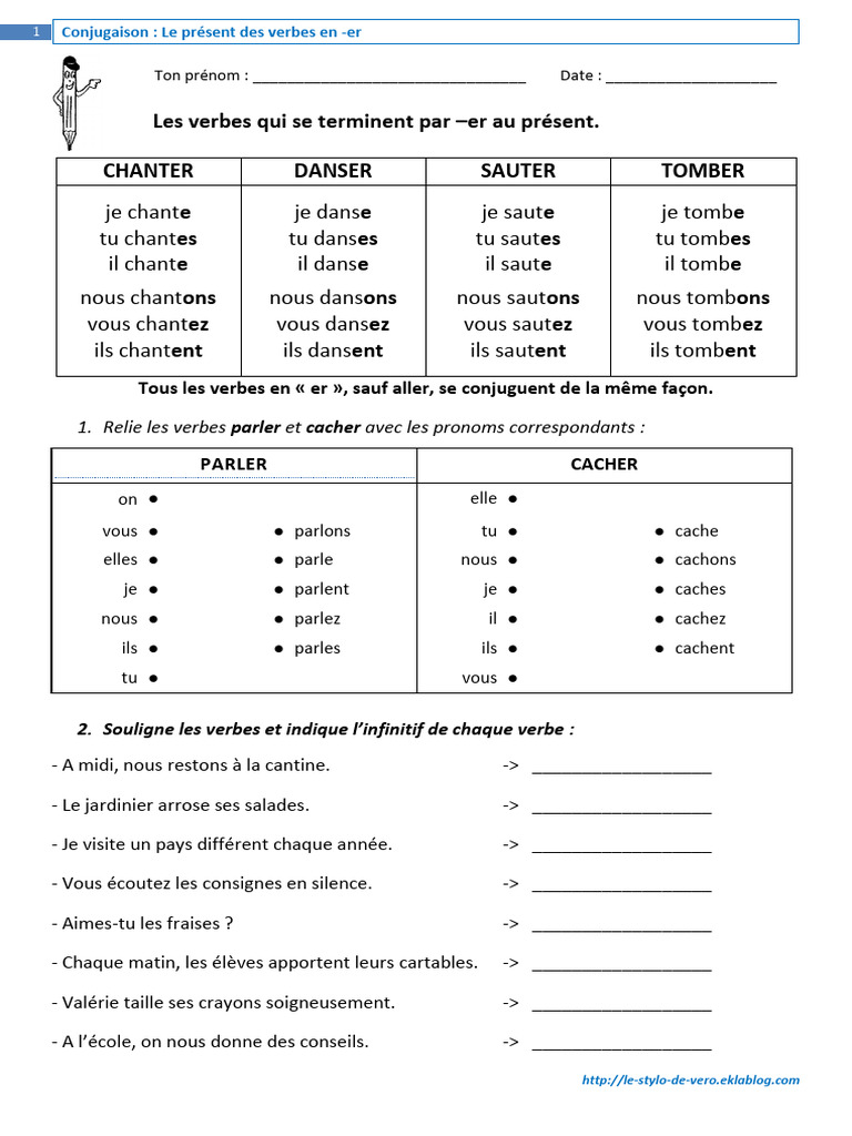 Exos-Le-Present-Des-Verbes-En-Er (Dragged) | PDF