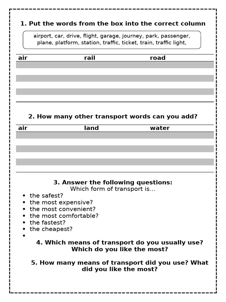 Transport Worksheet | PDF