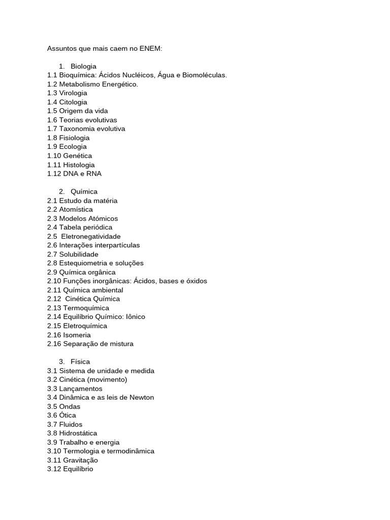 Assuntos Que Mais Caem No ENEM | PDF