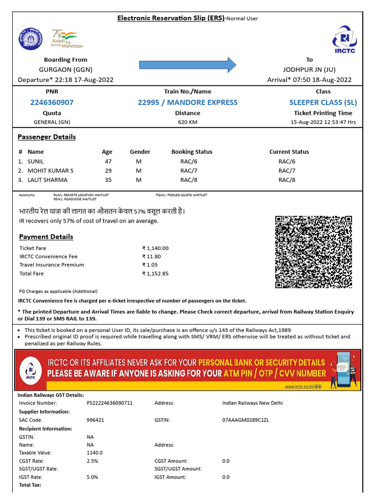 Mandore Express Sleeper Class (SL) | PDF