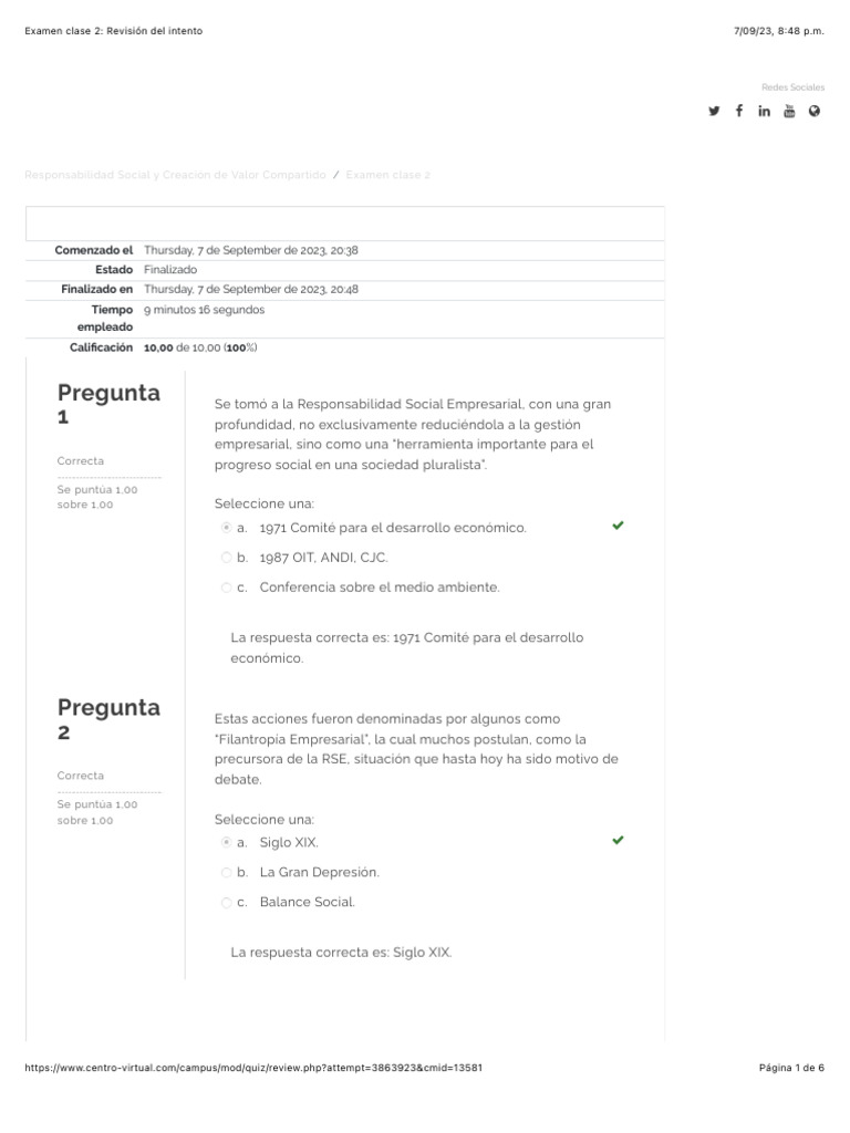 Examen Clase 2: Revisión Del Intento | PDF