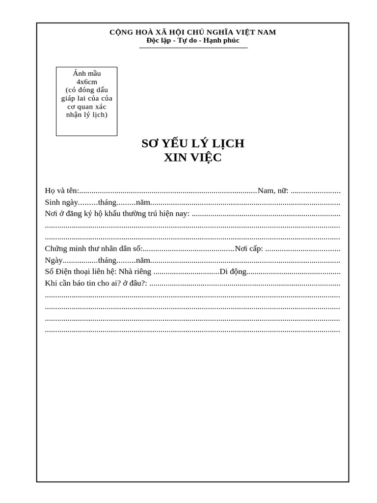 Mau So Yeu Ly Lich Xin Viec | PDF